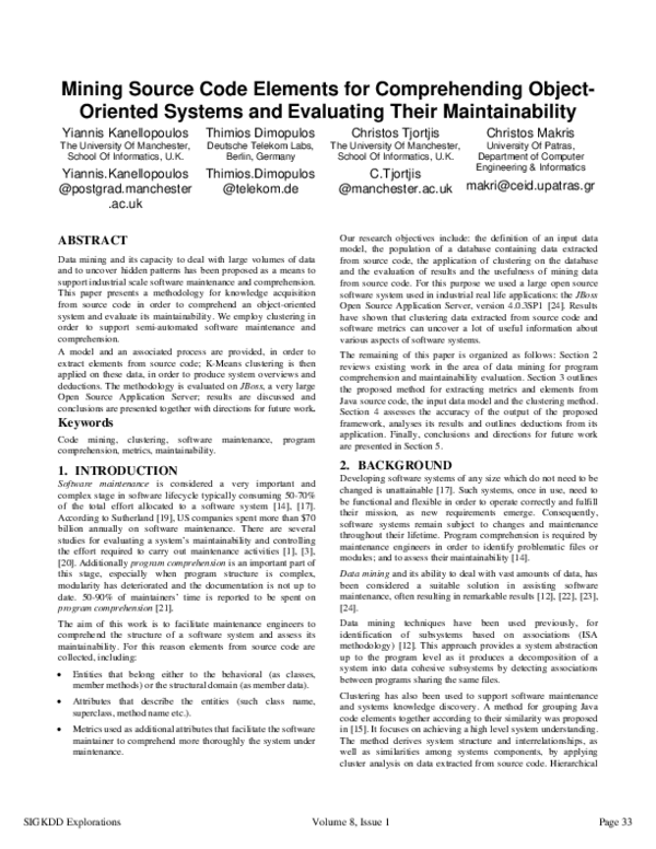 Pdf Mining Source Code Elements For Comprehending Object Oriented Systems And Evaluating Their