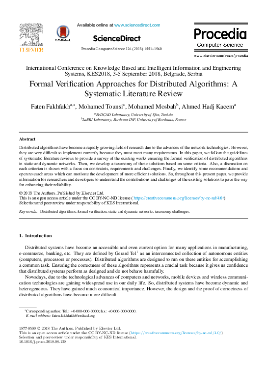 Pdf Formal Verification Approaches For Distributed Algorithms A Systematic Literature Review 