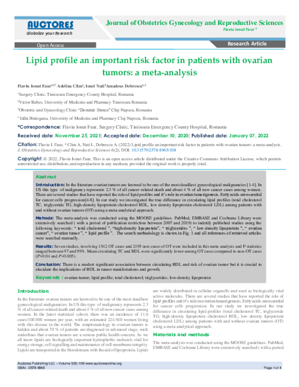 (PDF) Lipid profile an important risk factor in patients with ovarian ...