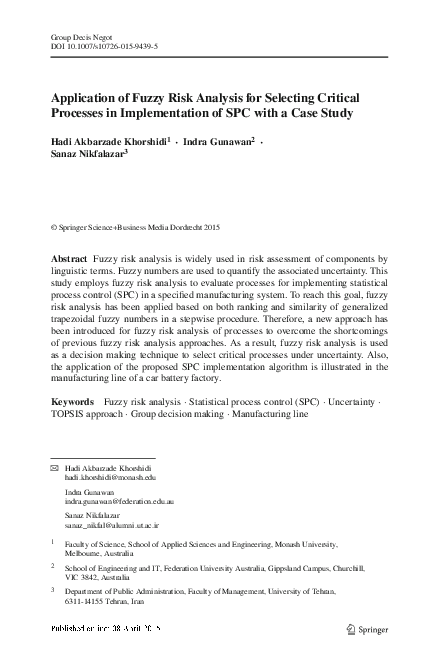 (PDF) Application of Fuzzy Risk Analysis for Selecting Critical Processes in Implementation of ...