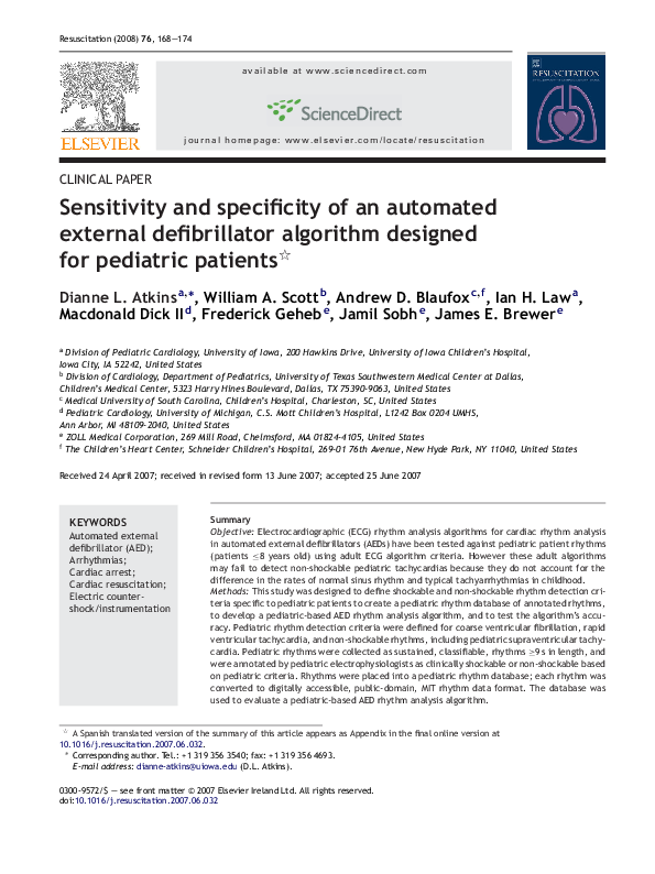 (PDF) Sensitivity and specificity of an automated external ...