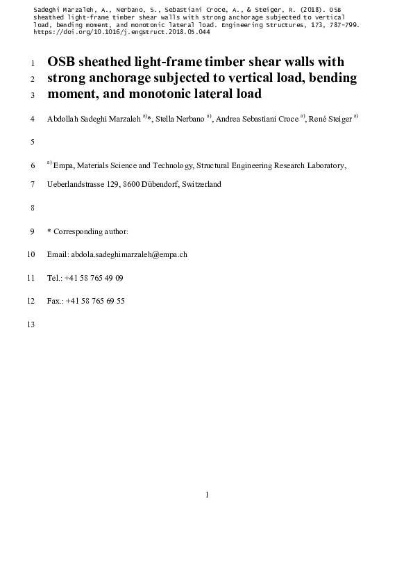 (PDF) OSB sheathed light-frame timber shear walls with strong anchorage ...