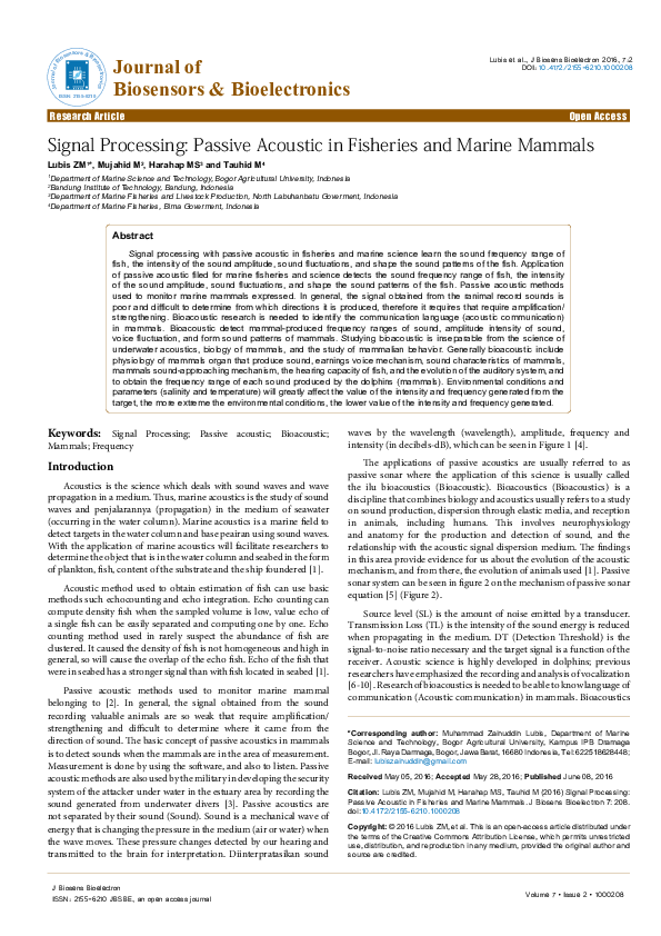 (PDF) Signal Processing: Passive Acoustic in Fisheries and Marine Mammals