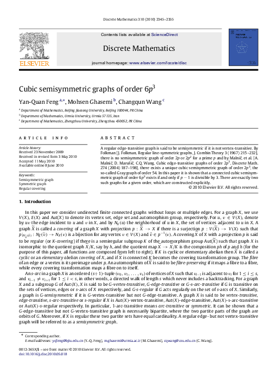 (PDF) Cubic semisymmetric graphs of order