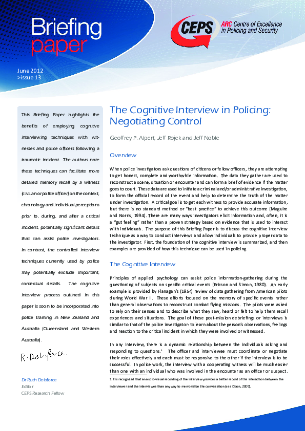 (PDF) The cognitive interview in policing: negotiating control