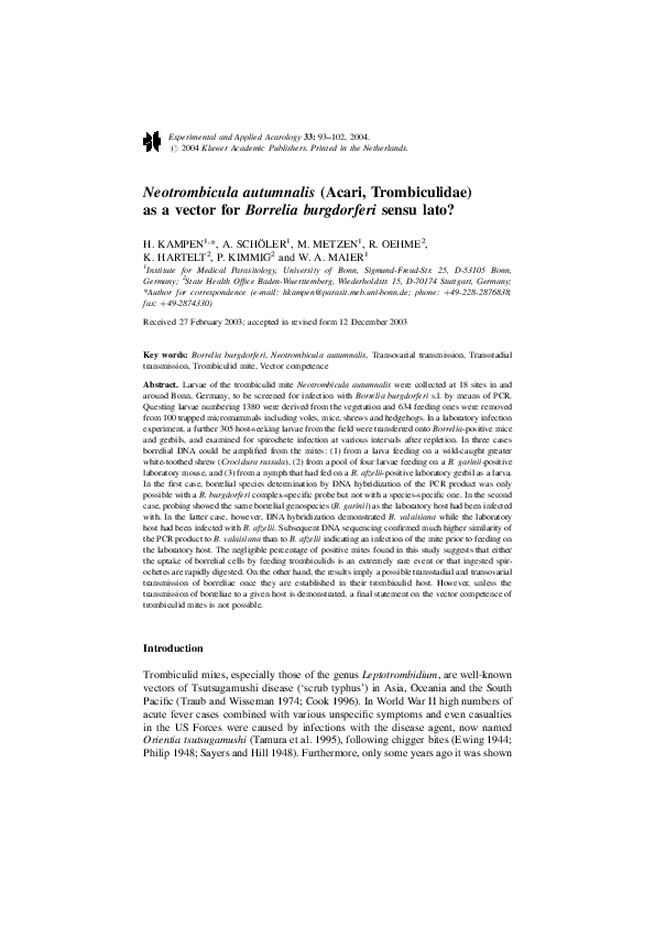 (PDF) Neotrombicula autumnalis (Acari, Trombiculidae) as a vector for ...