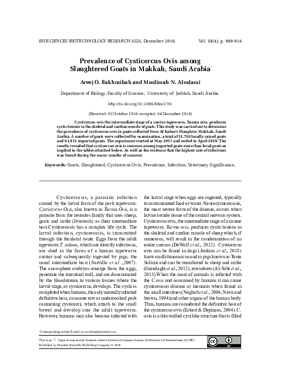 (PDF) Prevalence of Cysticercus Ovis among Slaughtered Goats in Makkah ...