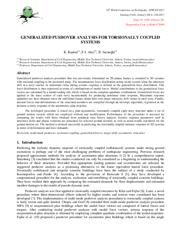 (PDF) Generalized Pushover Analysis for Torsionally Coupled Systems
