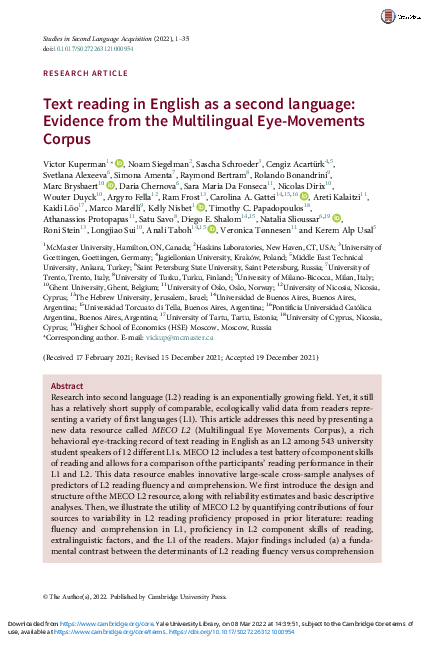 (PDF) Text reading in English as a second language: Evidence from the ...