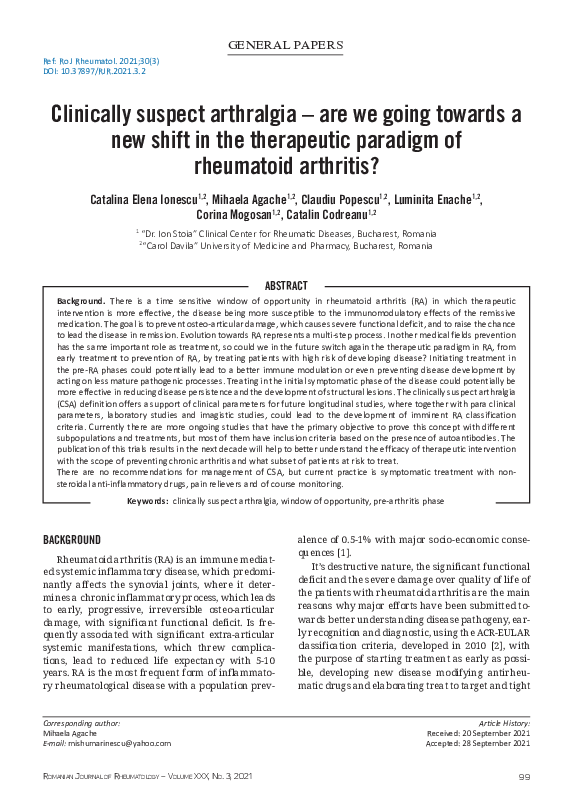 (PDF) Clinically suspect arthralgia – are we going towards a new shift ...