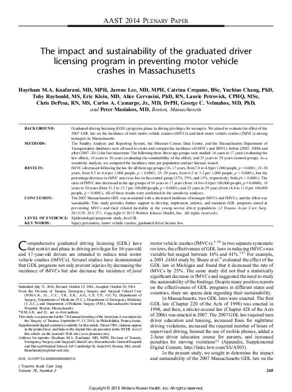 (PDF) The impact and sustainability of the graduated driver licensing ...