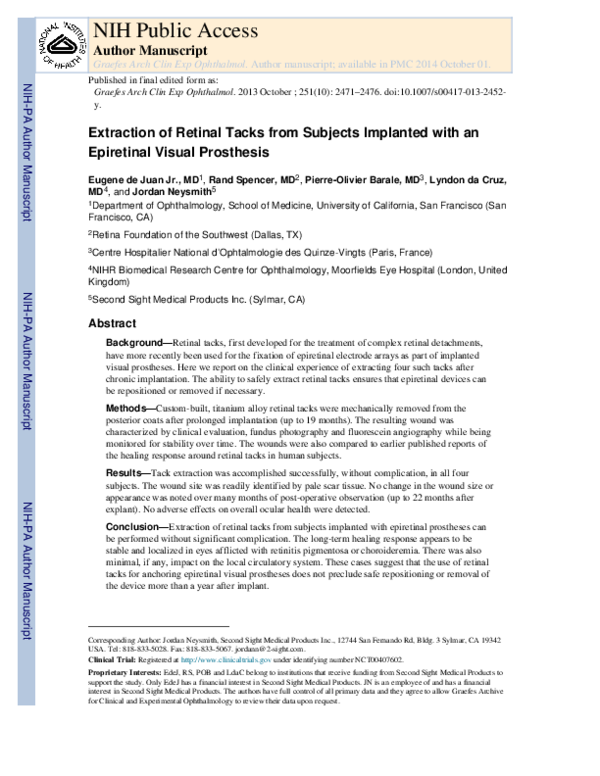 (PDF) Extraction of retinal tacks from subjects implanted with an ...