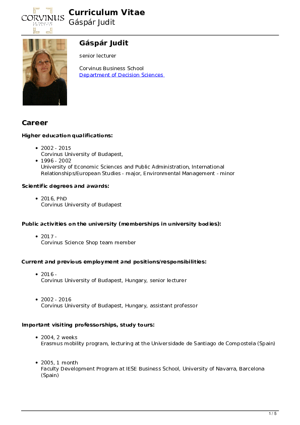 (PDF) Curriculum Vitae Career Higher education qualifications