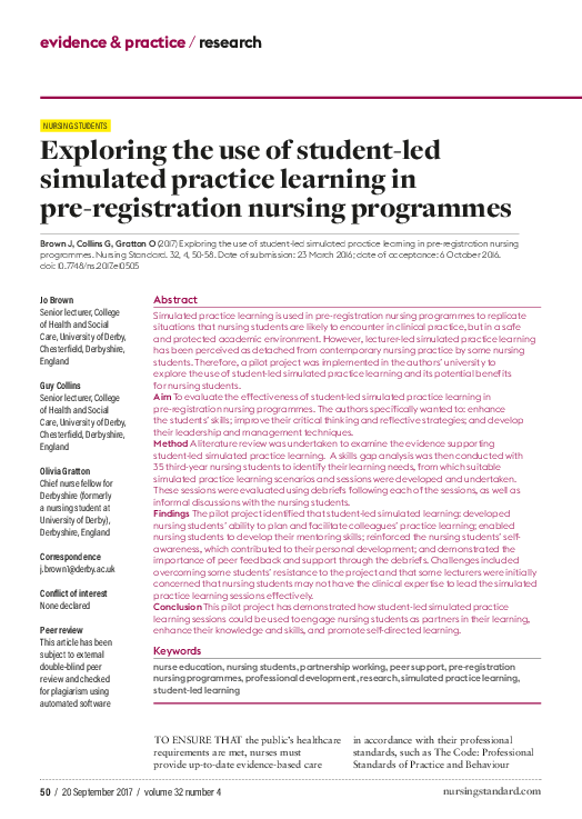 Exploring the use of student-led simulated practice learning in pre ...