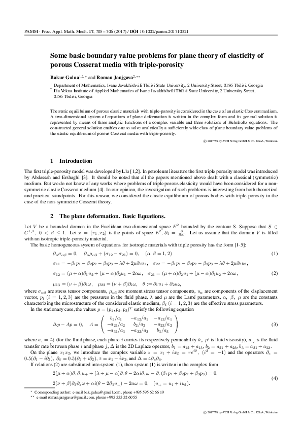 Pdf Some Basic Boundary Value Problems For Plane Theory Of Elasticity Of Porous Cosserat Media