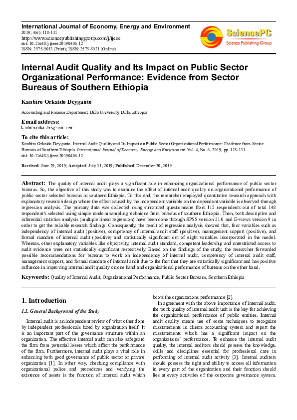 (PDF) Internal Audit Quality and Its Impact on Public Sector Organizational Performance ...