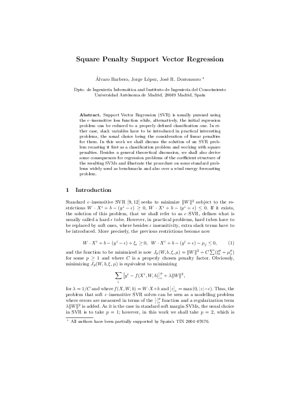 (PDF) Square Penalty Support Vector Regression