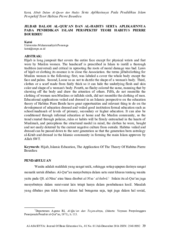 (DOC) Jilbab Dalam Al-Qur’An Dan Al-Hadits Serta Aplikasinnya Pada Pendidikan Islam Perspektif ...