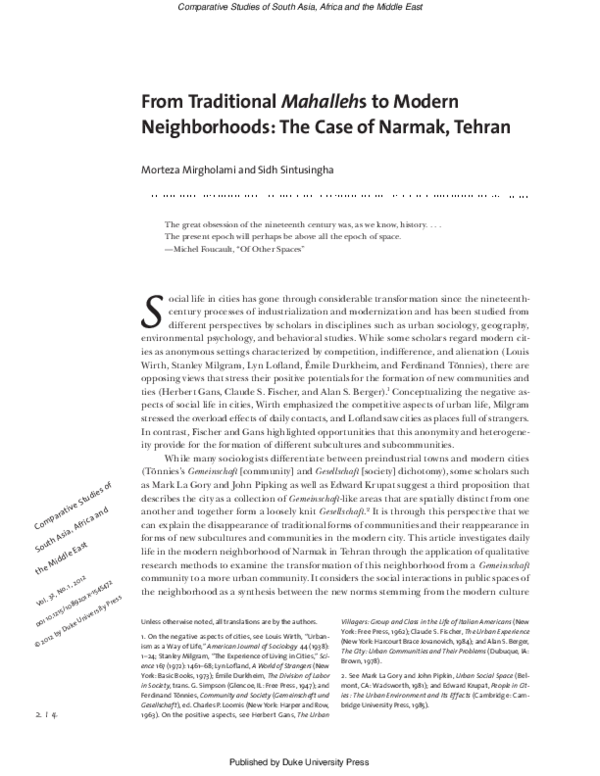 (PDF) From Traditional Mahallehs to Modern Neighborhoods: The Case of ...