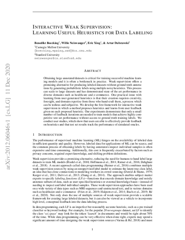 (PDF) Interactive Weak Supervision: Learning Useful Heuristics for Data Labeling