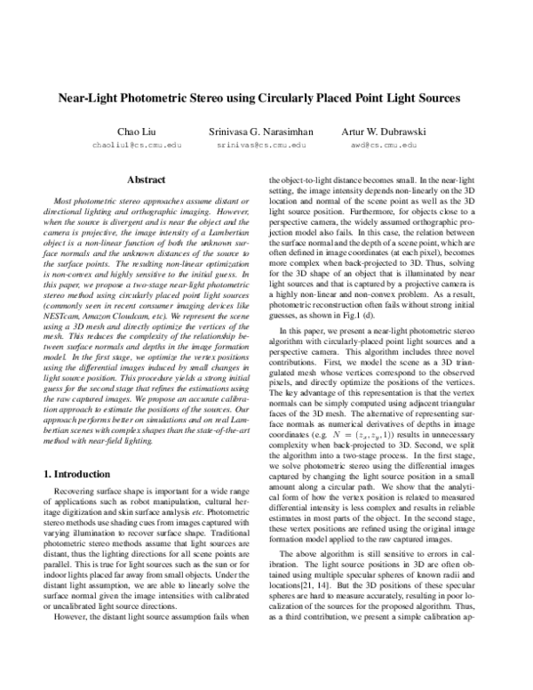 (PDF) Near-light photometric stereo using circularly placed point light ...