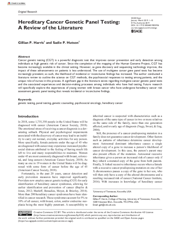 (PDF) Hereditary Cancer Genetic Panel Testing: A Review of the Literature