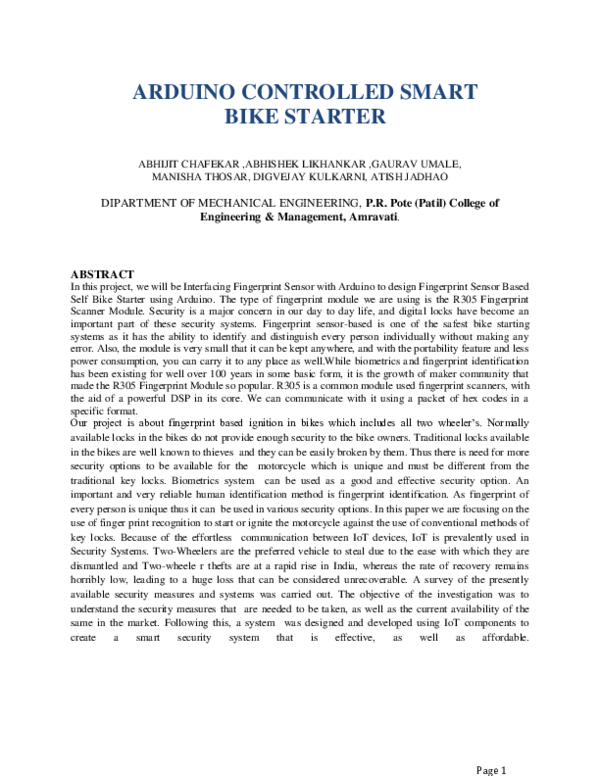 (PDF) ARDUINO CONTROLLED SMART BIKE STARTER