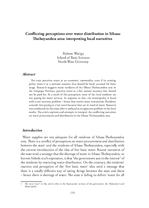 (PDF) Conflicting perceptions over water distribution in Sibasa ...