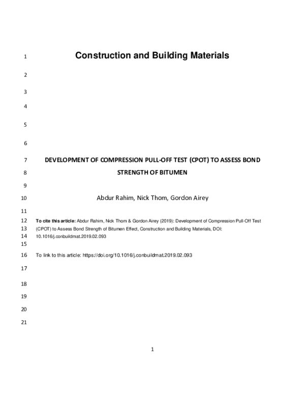 (PDF) Development of compression pull-off test (CPOT) to assess bond ...