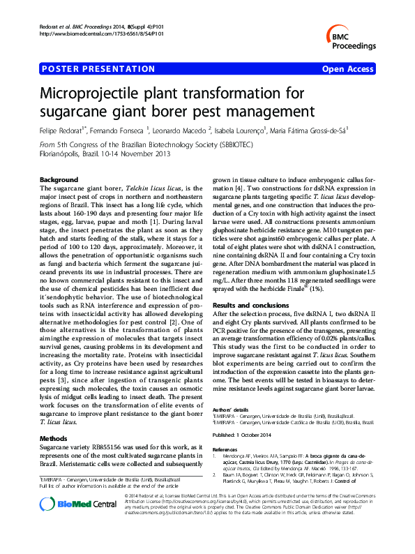 (PDF) Microprojectile plant transformation for sugarcane giant borer ...