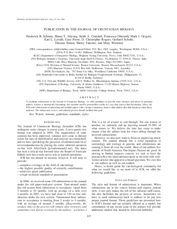(PDF) Publication in the Journal of Crustacean Biology