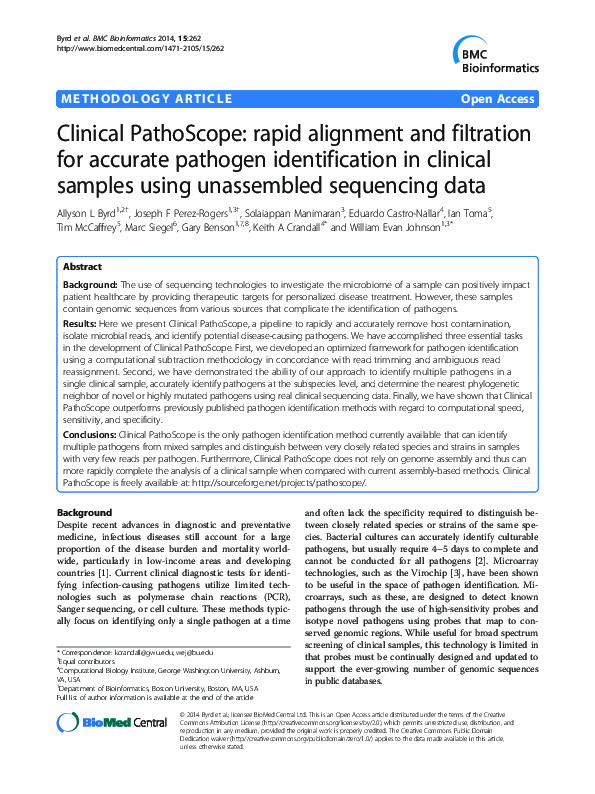 (PDF) Clinical PathoScope: rapid alignment and filtration for accurate ...