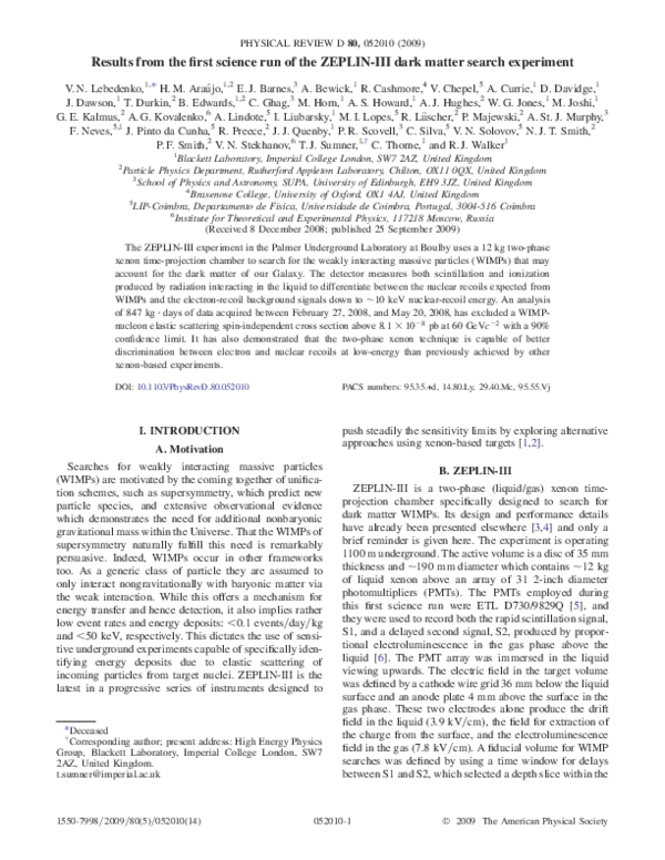 (PDF) Results from the first science run of the ZEPLIN-III dark matter ...