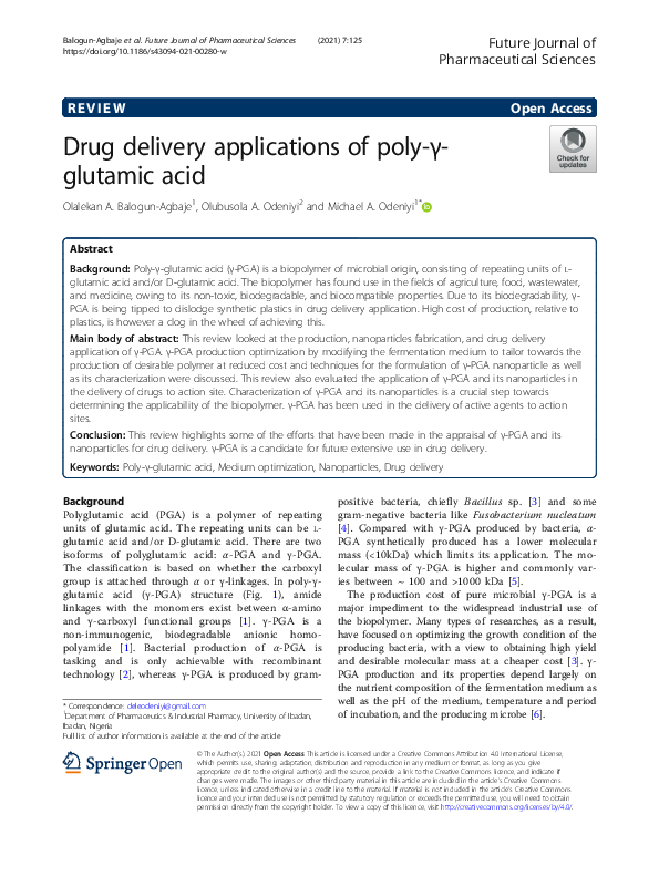 (PDF) Drug delivery applications of poly-γ-glutamic acid