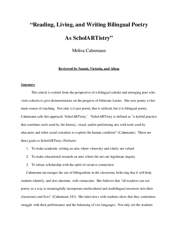 (PDF) Reading, living, and writing bilingual poetry as scholARTistry in ...