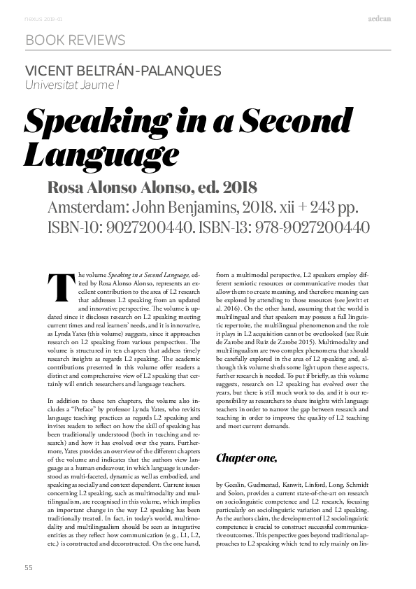 (PDF) Speaking in a Second Language