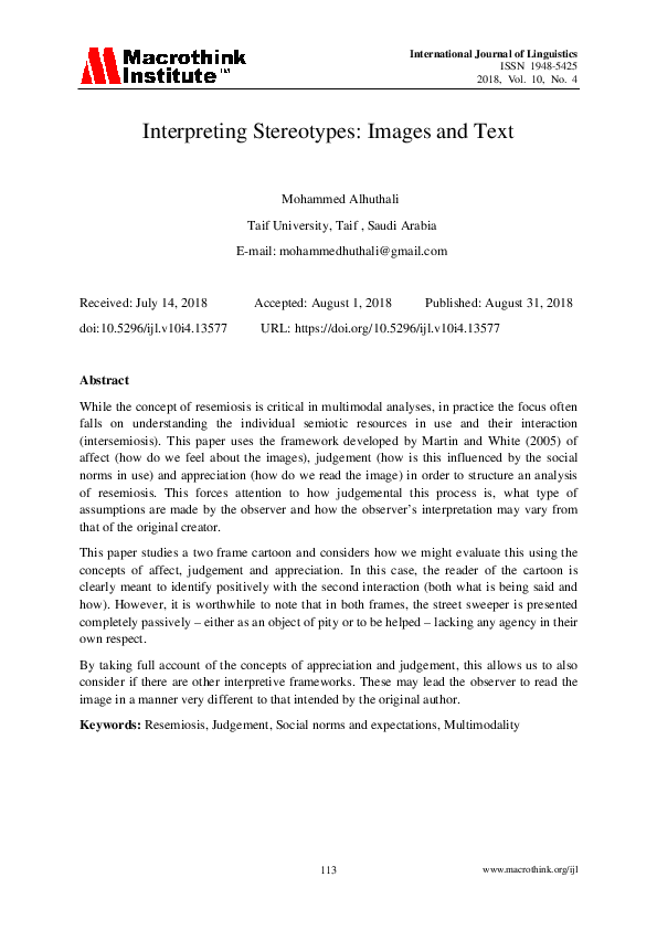 (PDF) Interpreting Stereotypes: Images and Text