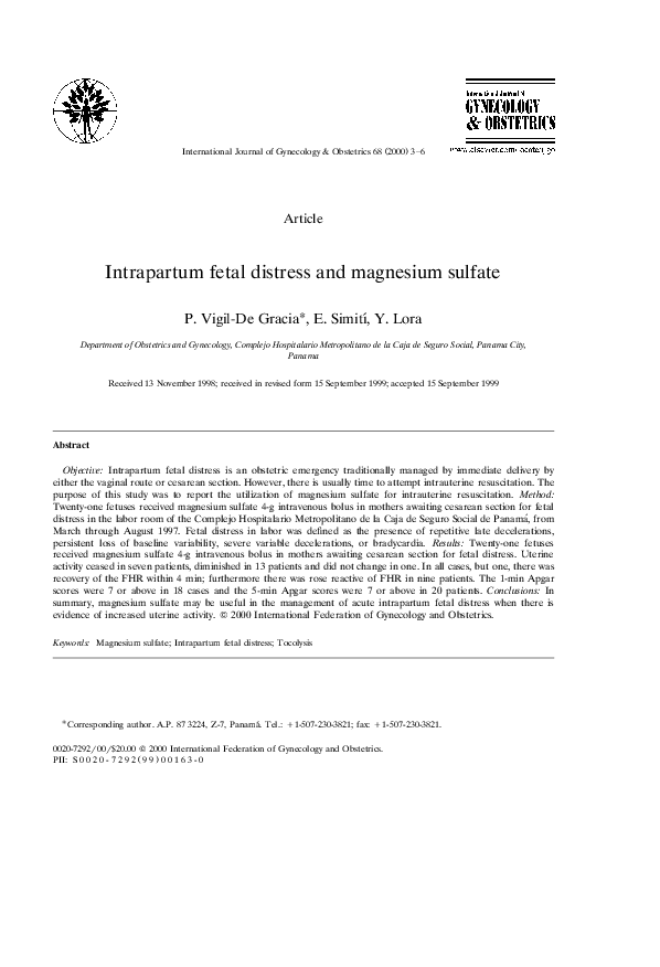 (PDF) Intrapartum fetal distress and magnesium sulfate