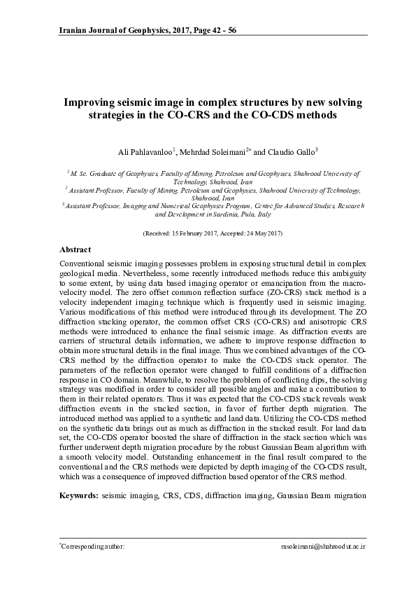 (PDF) Improving seismic image in complex structures by new solving strategies in the CO-CRS and ...