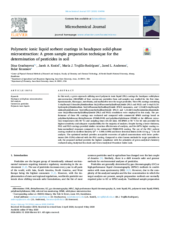 (PDF) Polymeric ionic liquid sorbent coatings in headspace solid-phase microextraction: A green ...