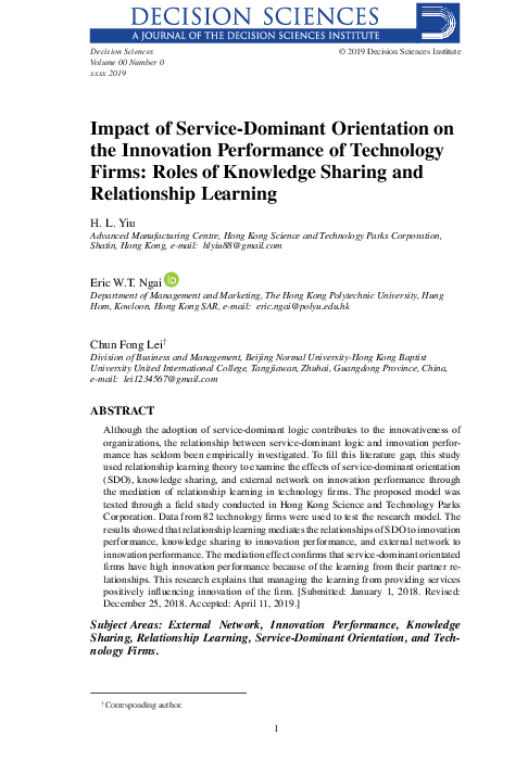(PDF) Impact of Service‐Dominant Orientation on the Innovation ...