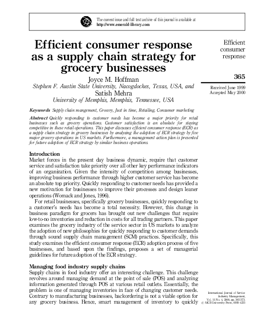 (PDF) Efficient consumer response as a supply chain strategy for grocery businesses