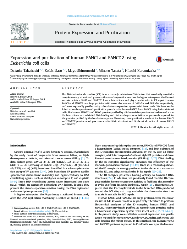 (PDF) Expression and purification of human FANCI and FANCD2 using ...