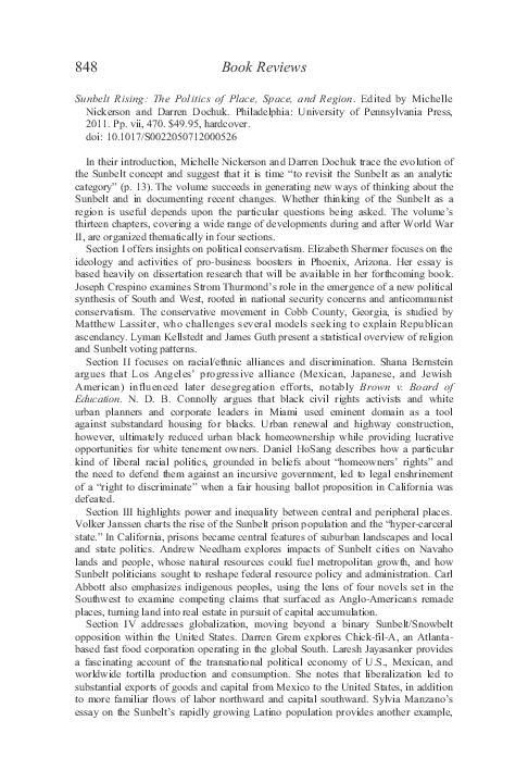 (PDF) Sunbelt Rising: The Politics of Place, Space, and Region. Edited ...