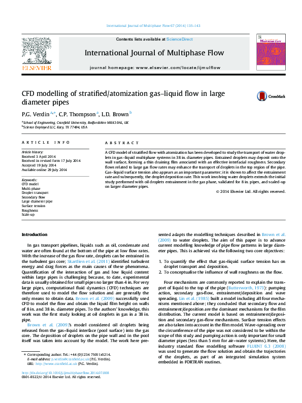 (PDF) CFD modelling of stratified/atomization gas–liquid flow in large diameter pipes
