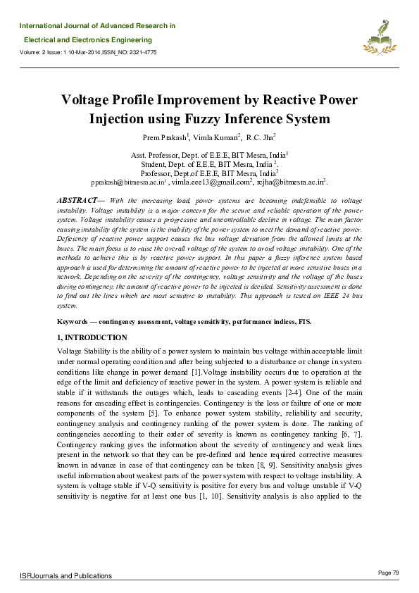 (PDF) Voltage Profile Improvement by Reactive Power Injection Using Fuzzy Inference System
