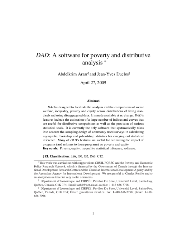 (PDF) DAD: A Software for Poverty and Distributive Analysis