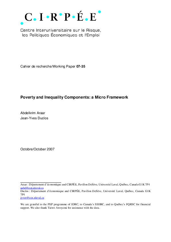 (PDF) Poverty and Inequality: A Micro Framework