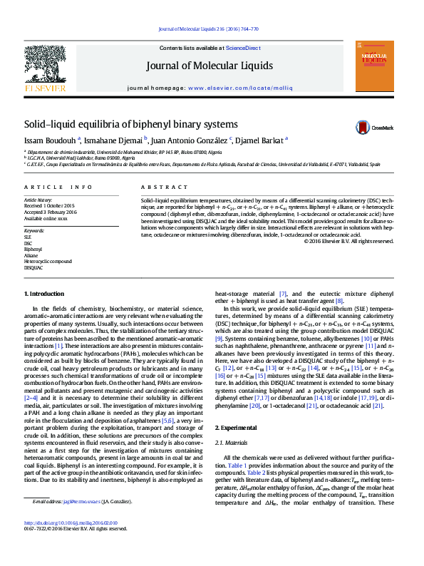 (PDF) Solid–liquid equilibria of biphenyl binary systems