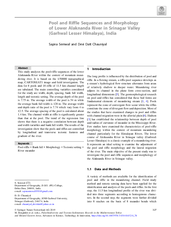(PDF) Pool and Riffle Sequences and Morphology of Lower Alaknanda River in Srinagar Valley ...